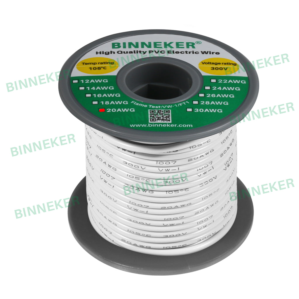 20 Gauge PVC 1007 Electric Wire White 100 ft 20 AWG 1007 Hook Up Stran – BINNEKER